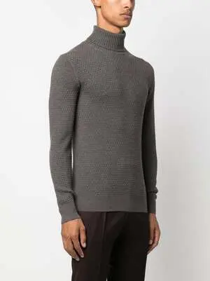 Tagliatore Wool Turtleneck With Woven Motif - Gray