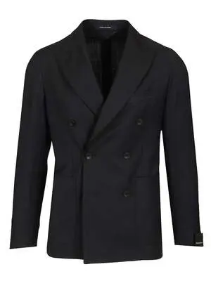 Tagliatore Double-breasted Herringbone Fabric Blazer - Blue