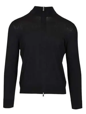 Tagliatore Zip-up High Neck Sweater In Cotton And Silk - Blue