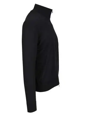 Tagliatore Zip-up High Neck Sweater In Cotton And Silk - Blue