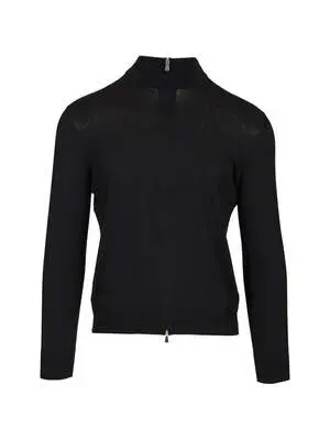 Tagliatore Zip-up High Neck Sweater In Cotton And Silk - Blue