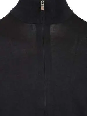 Tagliatore Zip-up High Neck Sweater In Cotton And Silk - Blue