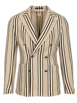 Tagliatore Double-breasted Jacket In Linen And Cotton Jersey - Cream