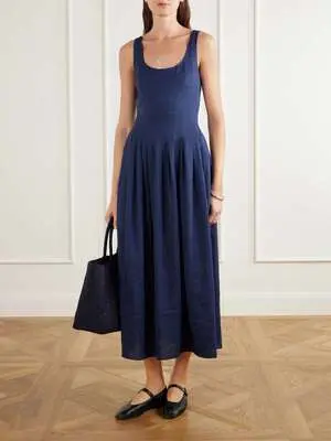 LA LIGNE Pleated Linen-blend Midi Dress