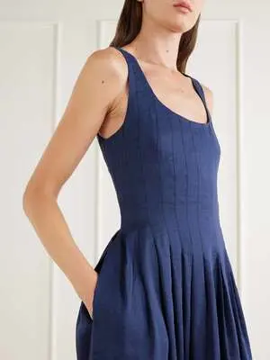 LA LIGNE Pleated Linen-blend Midi Dress