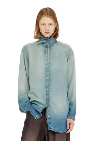 DIESEL® Marbled Fluid Denim Shirt With Extra-long Collar