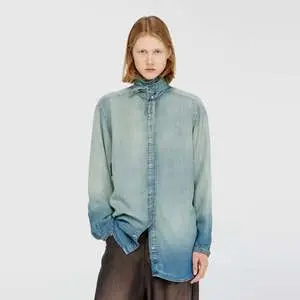 DIESEL® Marbled Fluid Denim Shirt With Extra-long Collar - Blue