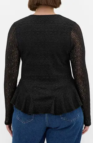 City Chic Lola Long Sleeve Lace Peplum Shirt