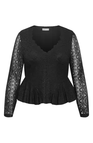 City Chic Lola Long Sleeve Lace Peplum Shirt