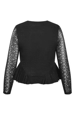 City Chic Lola Long Sleeve Lace Peplum Shirt