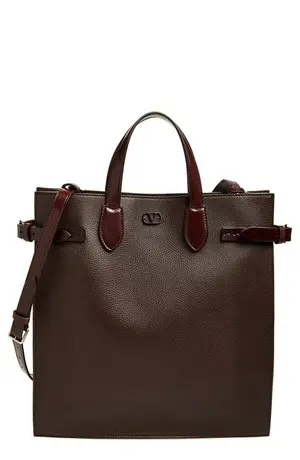 Valentino Garavani Antibes North/south Grained Leather Tote - Dark Brown