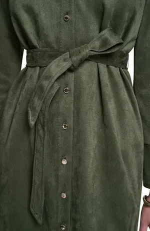Halston Long Sleeve Suede Shirt Dress - Olive