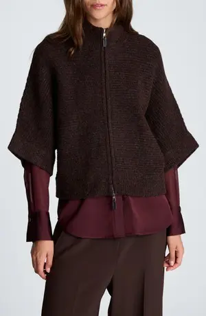 KENNETH COLE Dolman Sleeve Zip Cardigan - Medium Bark Heather