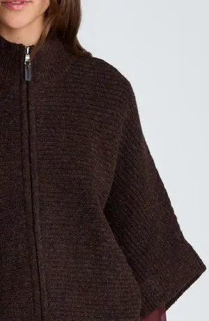 KENNETH COLE Dolman Sleeve Zip Cardigan - Medium Bark Heather
