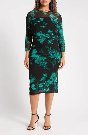 Anne Klein Printed Mesh Midi Dress