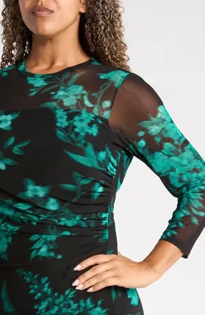 Anne Klein Printed Mesh Midi Dress