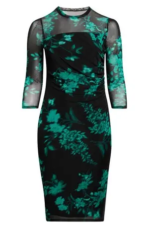 Anne Klein Printed Mesh Midi Dress