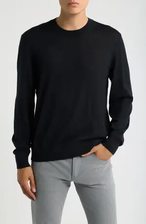 BOSS H-leno Virgin Wool Crewneck Sweater - Black