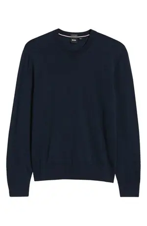 BOSS H-leno Virgin Wool Crewneck Sweater - Dark Blue