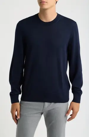 BOSS H-leno Virgin Wool Crewneck Sweater - Dark Blue