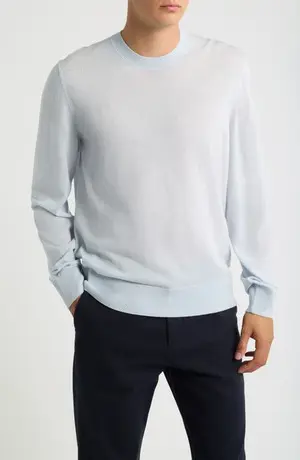 BOSS H-leno Virgin Wool Crewneck Sweater - Open Blue