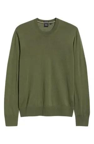 BOSS H-leno Virgin Wool Crewneck Sweater - Open Green