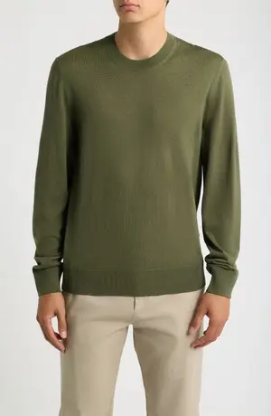 BOSS H-leno Virgin Wool Crewneck Sweater - Open Green