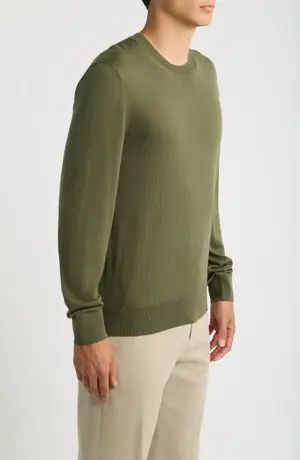 BOSS H-leno Virgin Wool Crewneck Sweater - Open Green