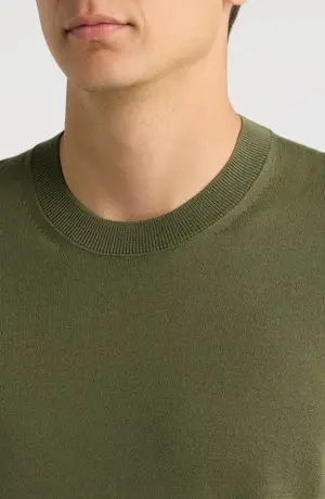 BOSS H-leno Virgin Wool Crewneck Sweater - Open Green