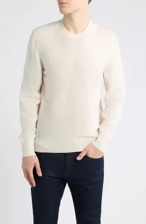 BOSS H-leno Virgin Wool Crewneck Sweater - Open White