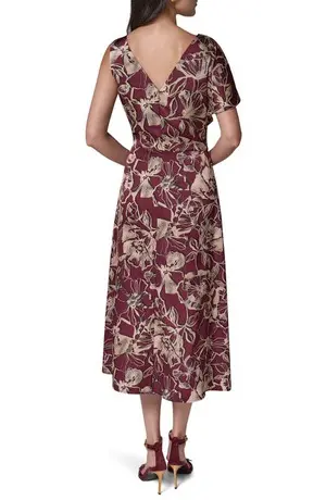 Donna Karan New York Floral Asymmetrical Sleeve Midi Dress