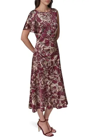Donna Karan New York Floral Asymmetrical Sleeve Midi Dress