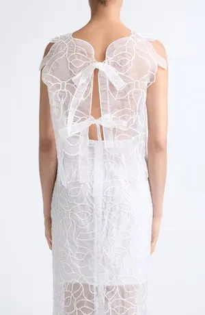 Cecilie Bahnsen Aya Embroidered Organza Cropped Top - White