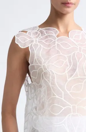 Cecilie Bahnsen Aya Embroidered Organza Cropped Top - White