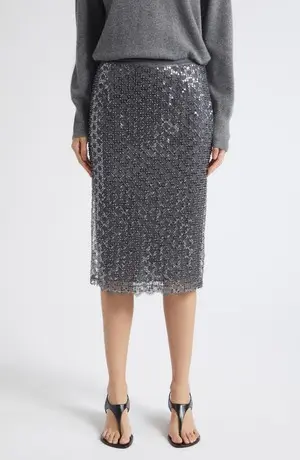 MARELLA Sequin Trellis Lace Hem Skirt