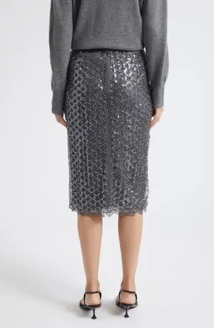 Marella Sequin Trellis Lace Hem Skirt