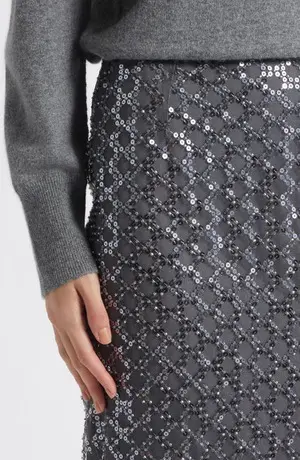 Marella Sequin Trellis Lace Hem Skirt