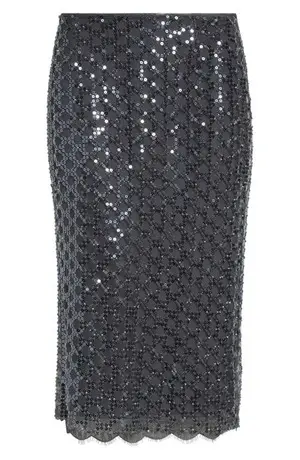 Marella Sequin Trellis Lace Hem Skirt