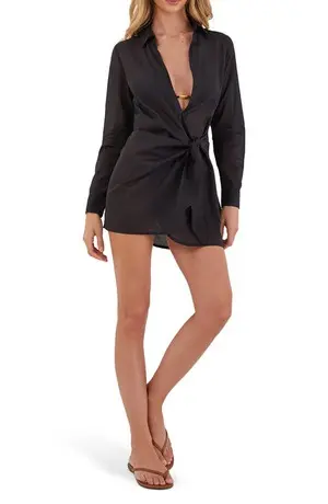VIX PAULA HERMANNY Lia Cotton Cover-up Wrap Dress - Black