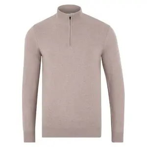 PAUL JAMES KNITWEAR Lightweight Cotton Quarter Zip Neck Jumper - Brown