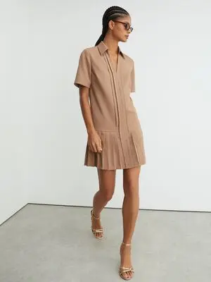 REISS Elena Pleated-skirt Collared Mini Dress