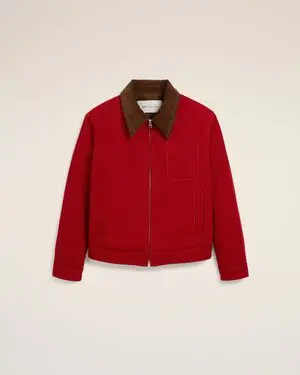 AMI Paris Red Cotton Zipped Jacket With De Coeur Red