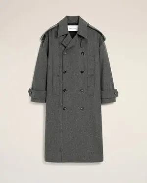 AMI Paris Wool Trench Coat - Carbon Grey
