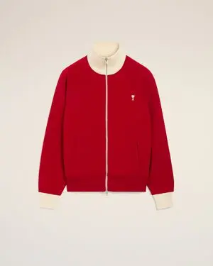 AMI Paris Zipped Cotton Sweatshirt With De Coeur Detail