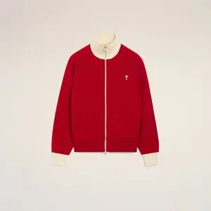 AMI Paris Zipped Cotton Sweatshirt With De Coeur Detail
