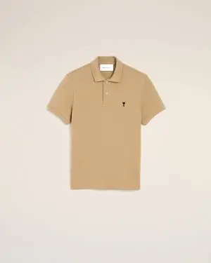 AMI Paris Beige Cotton Polo With De Coeur Beige - Mastic Beige/black
