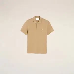 AMI Paris Beige Cotton Polo With De Coeur Beige - Mastic Beige/black