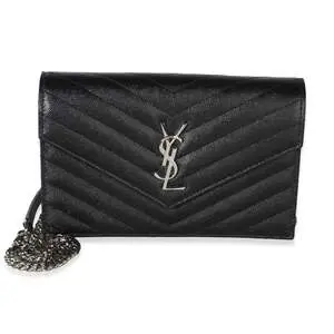Saint Laurent Grain De Poudre Cassandre Envelope Chain Wallet - Black
