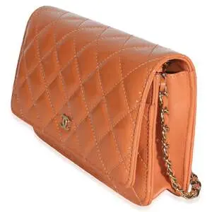 Chanel Quilted Patent Wallet On Chain - Orange