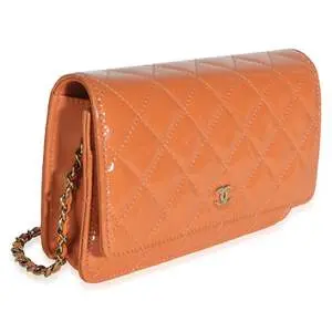 Chanel Quilted Patent Wallet On Chain - Orange